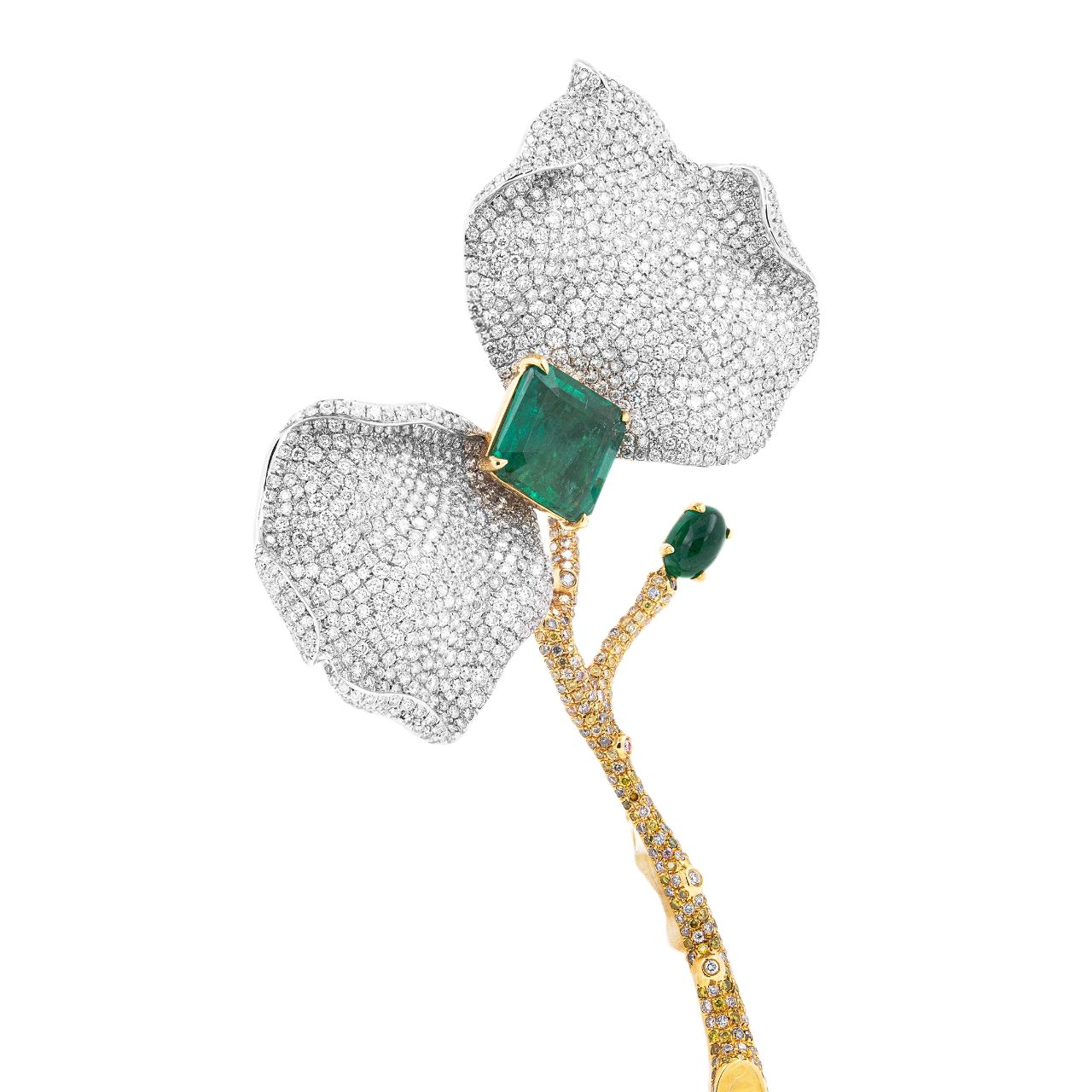IGI certified diamond and emerald brooch | Brooch - GEMGEM